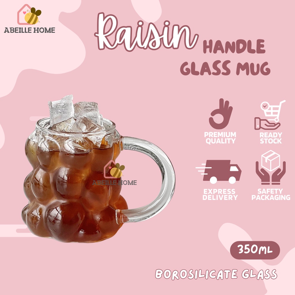 Jual Gelas Kaca Handle Anggur Aesthetic RAISIN Handle Glass Mug 350ml ...
