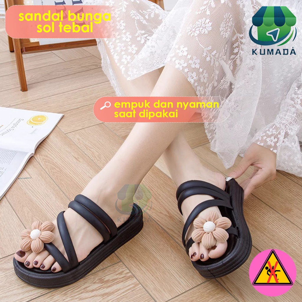 Jual Sandal Wanita Pola Bunga PVC Anti Selip Sandal Rumah Kasual/Sandal ...