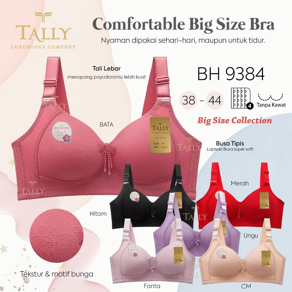 Jual TALLY BRA 9384 BH JUMBO | TANPA KAWAT | CUP C | FULL CUP | BUSA TIPIS | SIZE 38 – 44 |KAIT ...