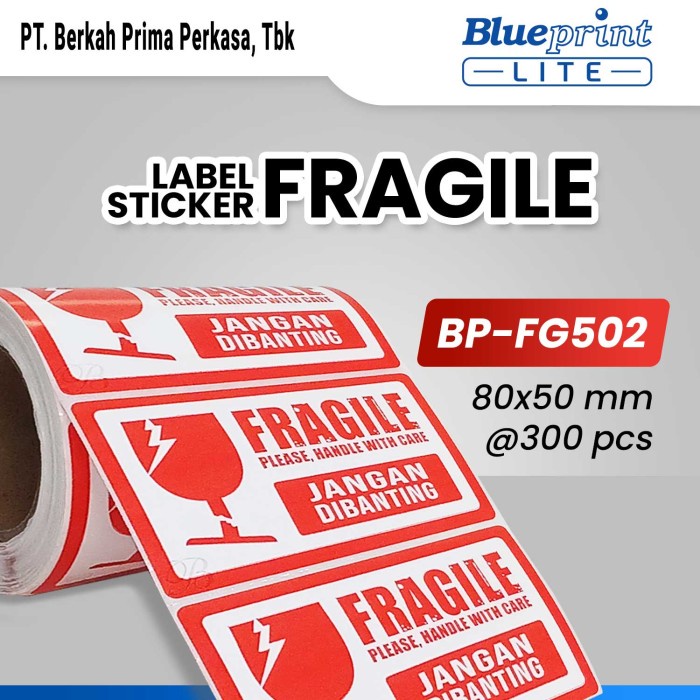 Jual Sticker Label Fragile Jangan dibanting 80x50 BLUEPRINT FG502 isi ...