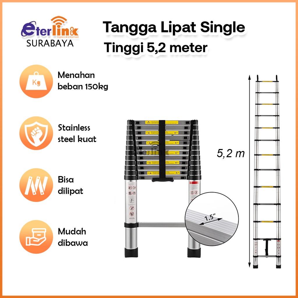 Jual Tangga Teleskopik 5M Tangga Lipat Aluminium Multifungsi Portabel ...