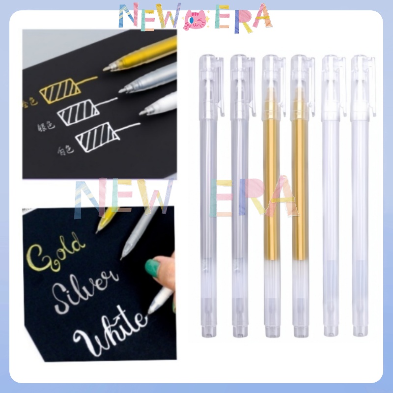 Jual NewEra Pena Glitter Metalik 0.8mm Silver White Gel Ink Pena Gel ...