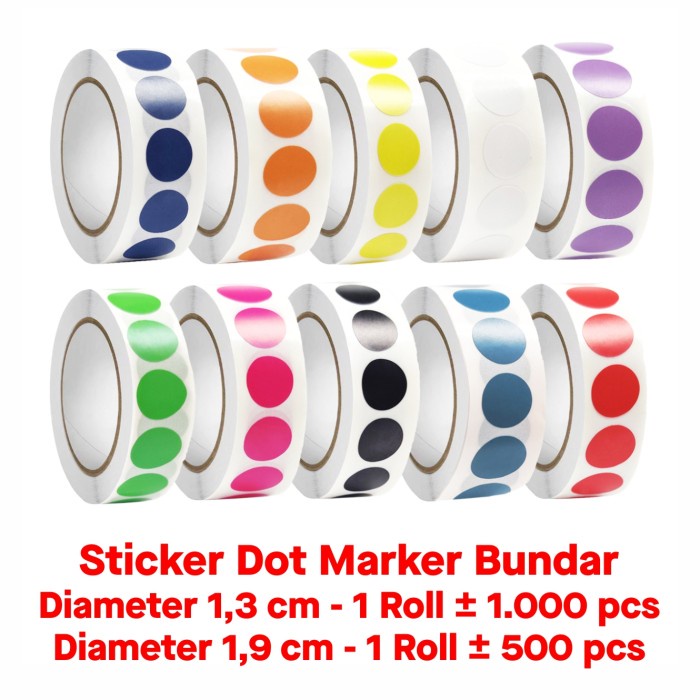 Jual Sticker Dot Marker Warna Bundar Polos diameter 1,3 cm / 1,9 cm ...