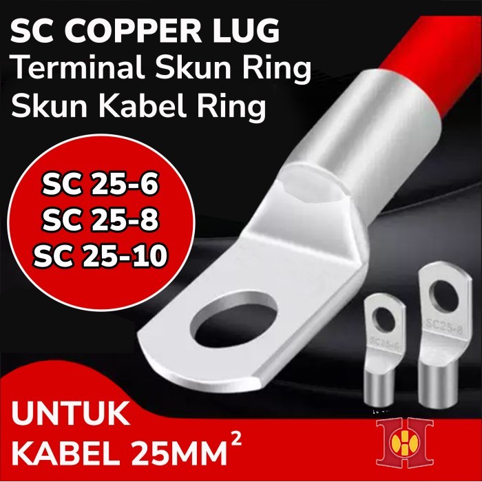Jual Skun SC 25MM Kabel Cable Copper Lug Ring Bulat Baut Terminal ...