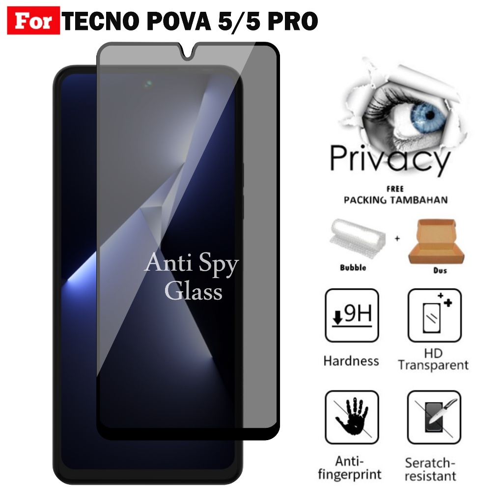 Jual Tempered Glass Tecno Pova 5 5 Pro Layar Anti Spy Full Cover ...