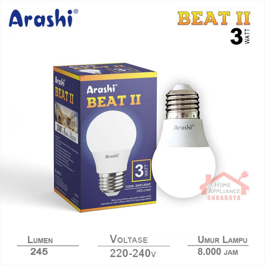 Jual ARASHI BEAT II Lampu Bohlam LED 3W 5W 7W 9W 12W 15W 18W Cahaya Putih CDL 6500K | Shopee ...