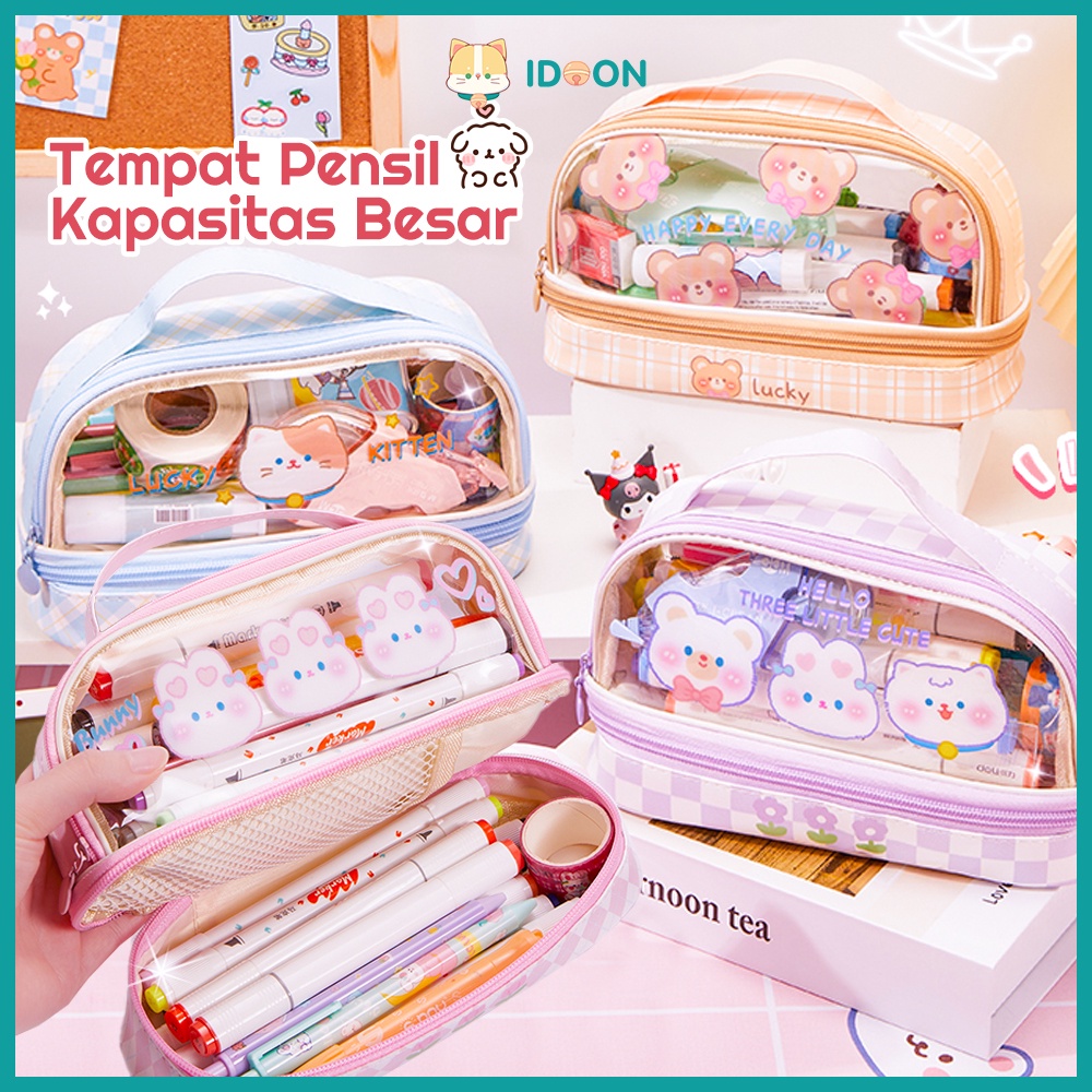 Jual IDOON Pencil Case Transparan Korea Tempat Pensil Besar Dua Lapis ...