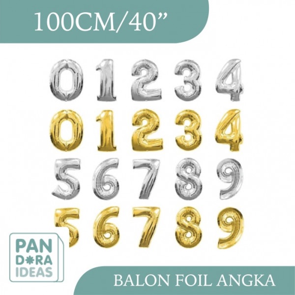 Jual 100cm Balon Foil Angka Besar Gold/Silver 1 meter / Balon Angka ...