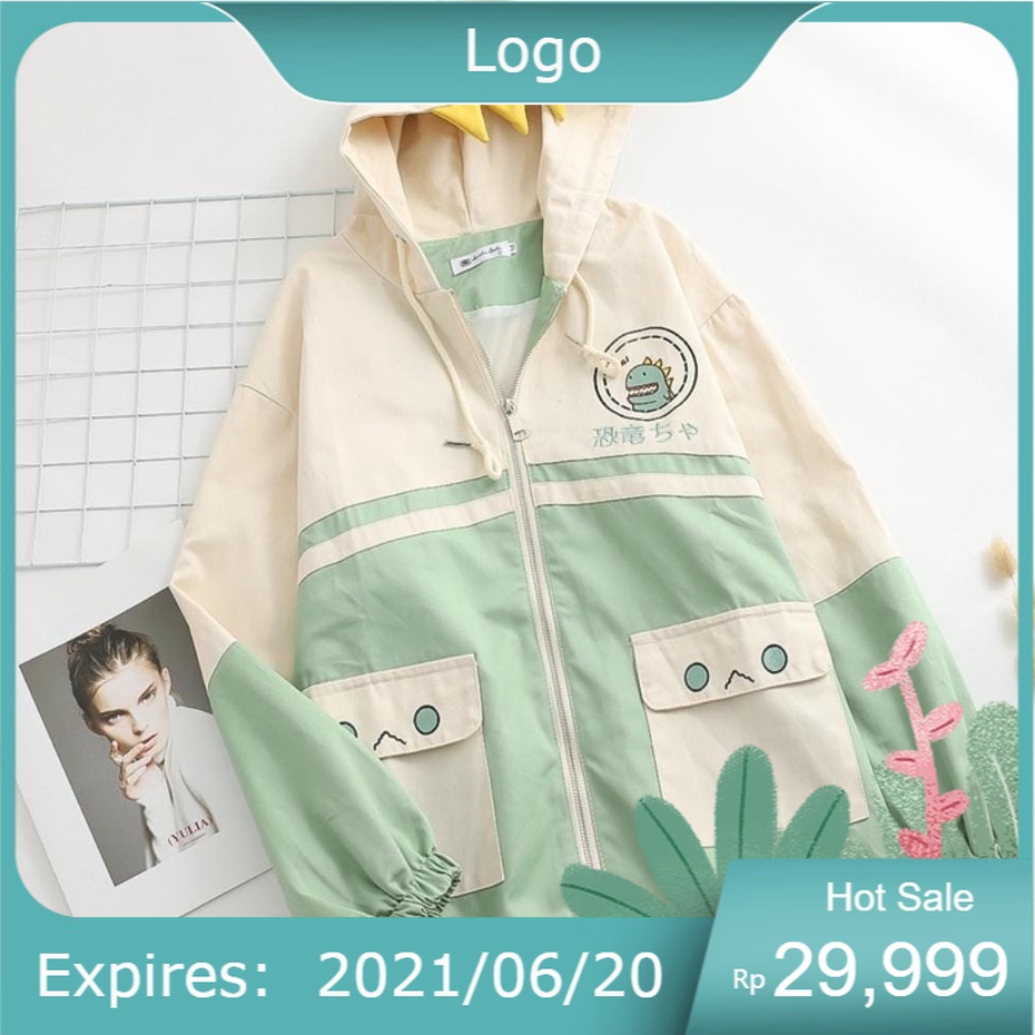 Jual JAKET JACKET JEKET WANITA jacket unik baby canvas DINO CUTE ZIPPER ...