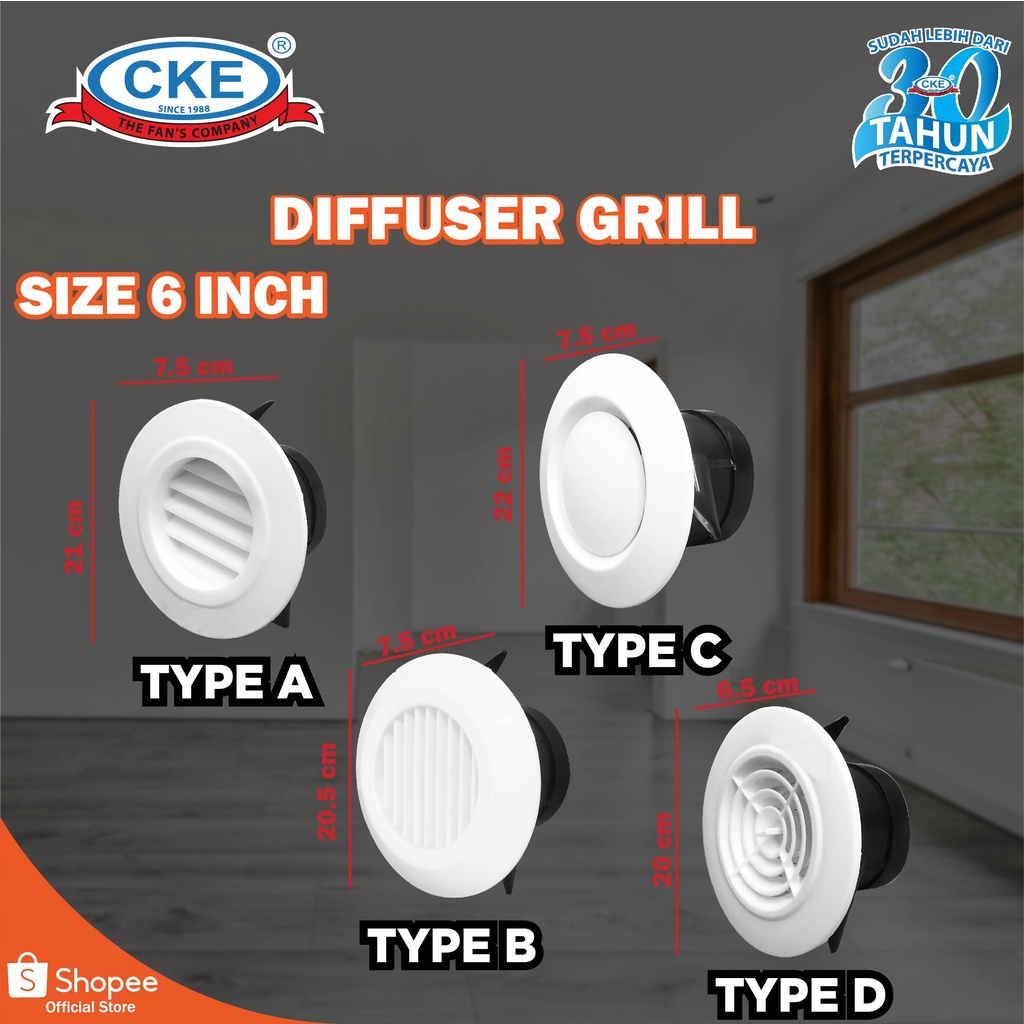 Jual 6 Inch Grill Penutup Inline Duct Booster Fan Plastik ABS Ceiling ...