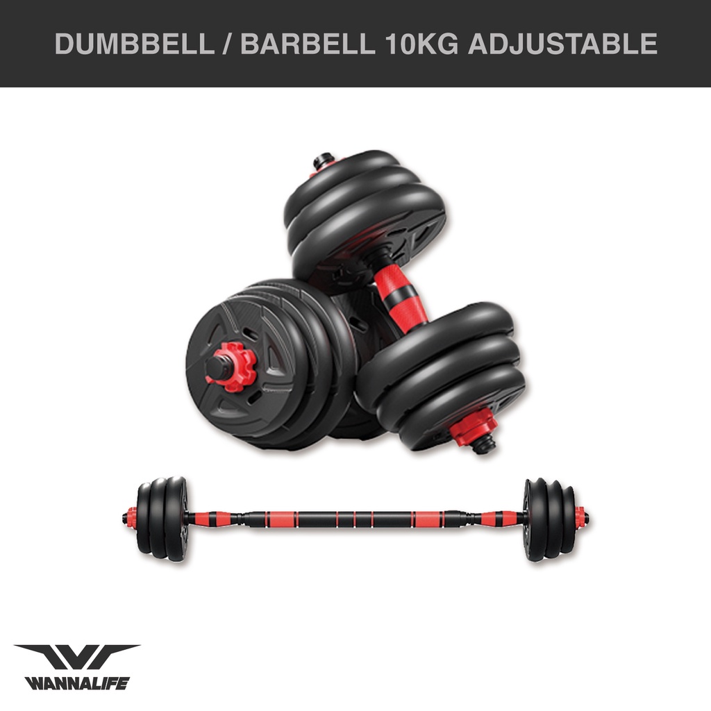 Jual Dumbbell Barbel Set 10kg Adjustable Wannalife | Angkat Beban Dumbel Barbell 10 kg Lepas ...