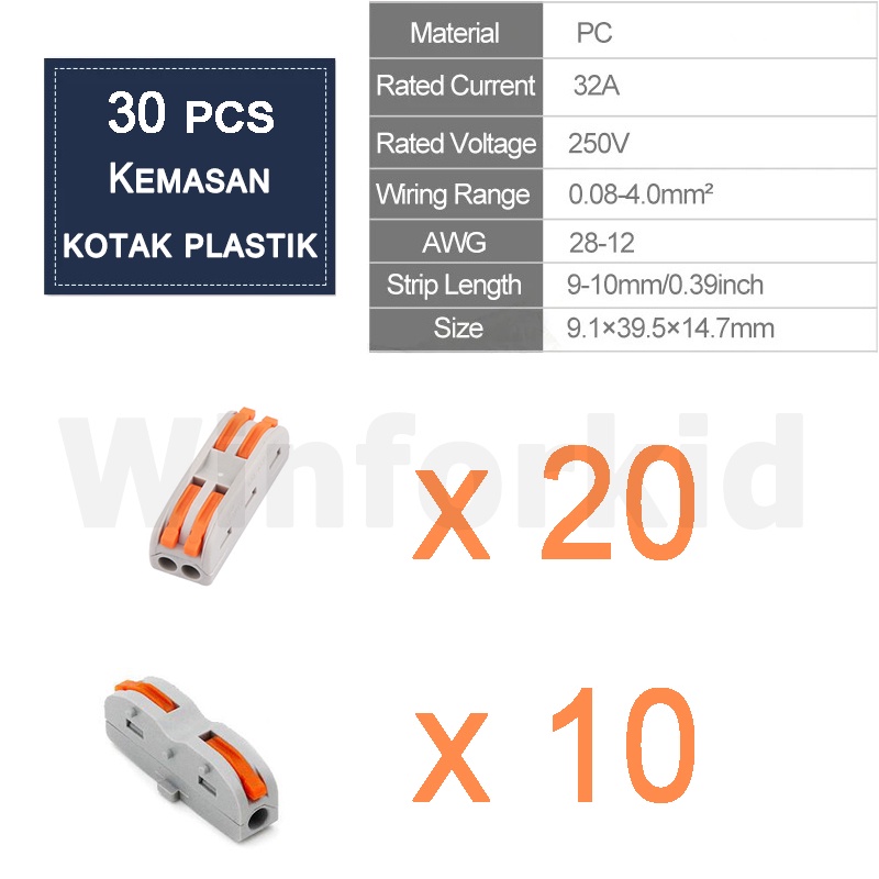 Jual Wago 20PCS -30PCS Terminal Paralel 2 Line Konektor Jalur Kabel Sambungan Compact Cage Clamp ...