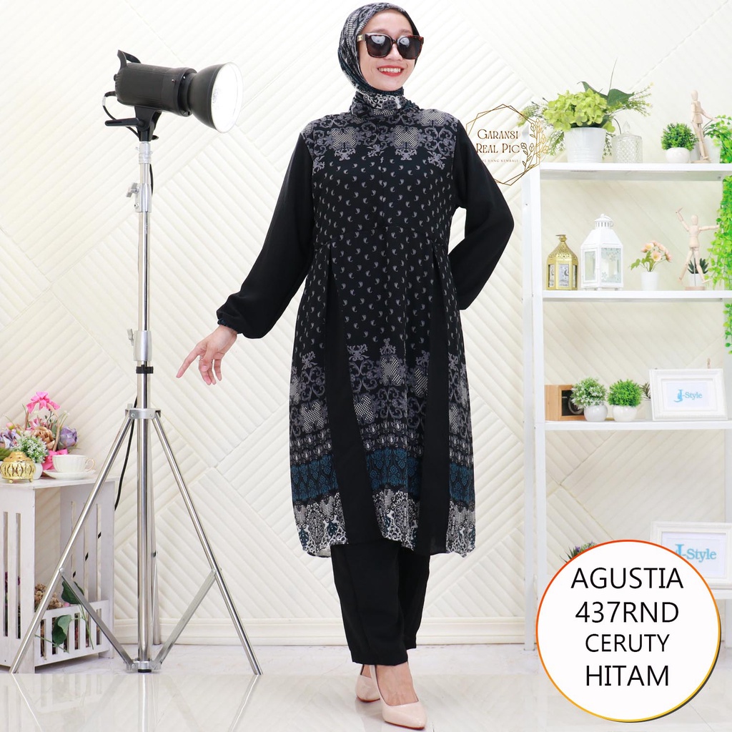 Jual Agustia One Set Hijab Long Tunik Kringkel Motif Wudhu Friendly ...