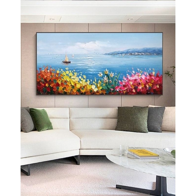 Jual lukisan dinding abstrak tekstur modern colorful blossom landscape ...
