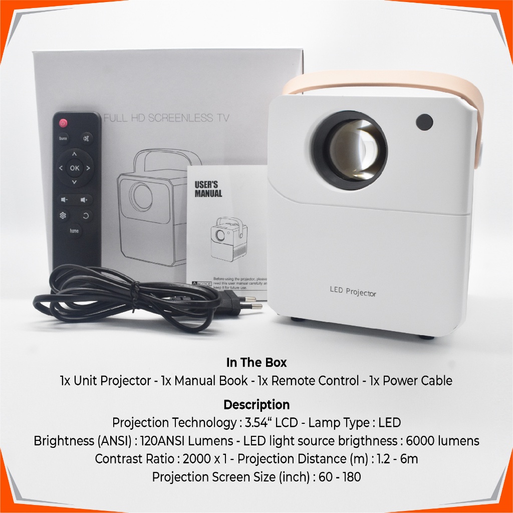 Jual Proyektor ANDROID UltraHD 4K 1024 Screenless TV Android Smart ...