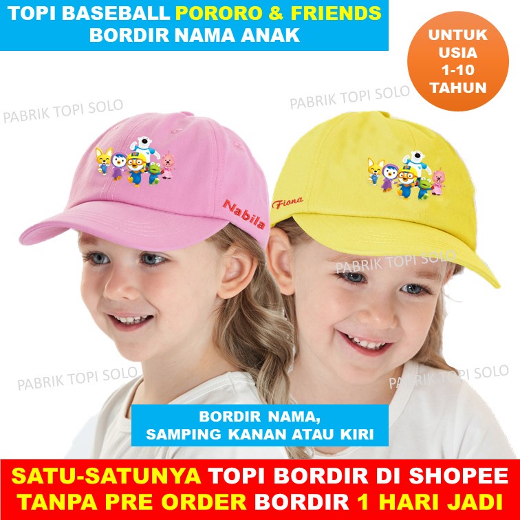 Jual Topi Baseball Pororo & Friends Dan Bordir Nama Samping Kanan Atau ...
