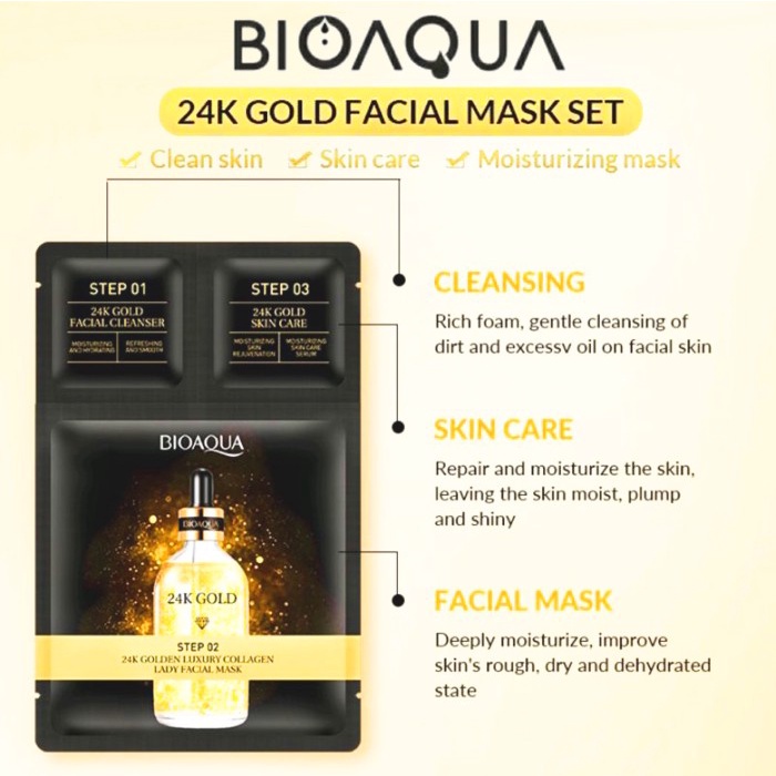 Jual BIOAQUA 24K Gold Facial Sheet Mask Set Skin Care Masker Serum ...
