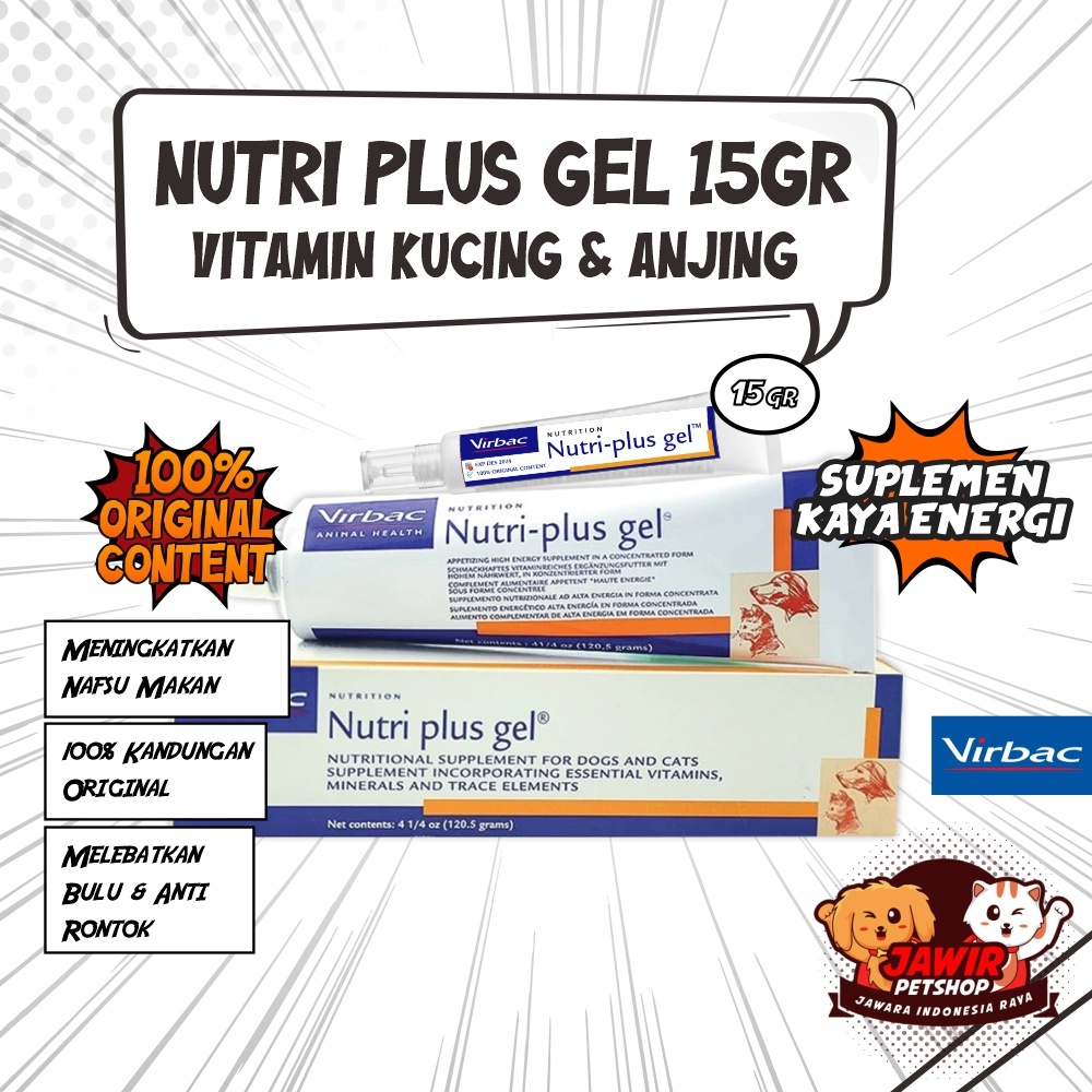 Jual NUTRI PLUS GEL 15gr Virbac Vitamin Untuk Kucing Anjing Pelebat Bulu Penambah Nafsu Makan ...