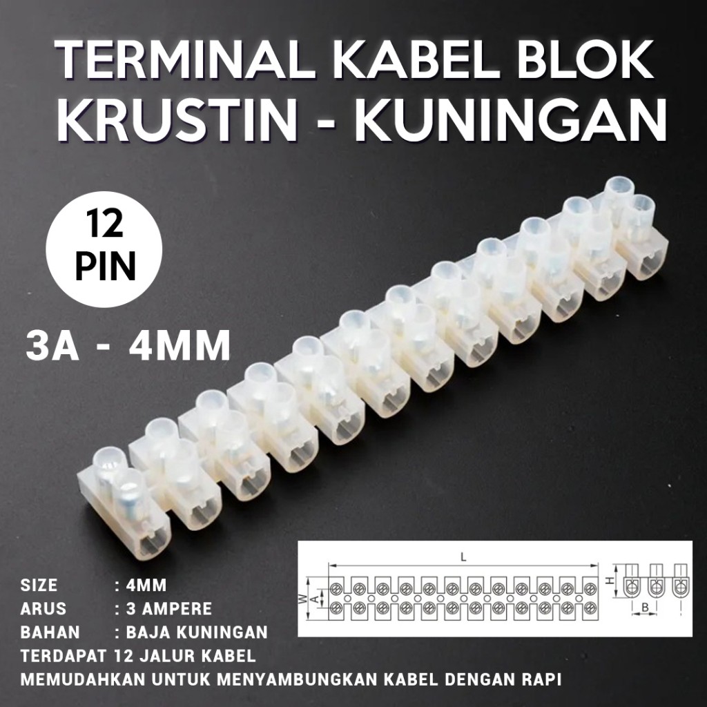 Jual Terminal Kabel Krustin Blok Kuningan 12 PIN 4MM 3A Plastik ...