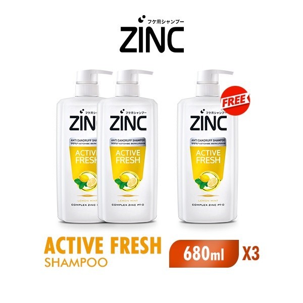 Jual Zinc Shampoo Active Fresh Botol 680 ml x3 | Shopee Indonesia