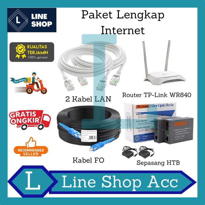 Jual Paket Lengkap Cable Fiber Optic 80 Meter Converter HTB + LAN ...