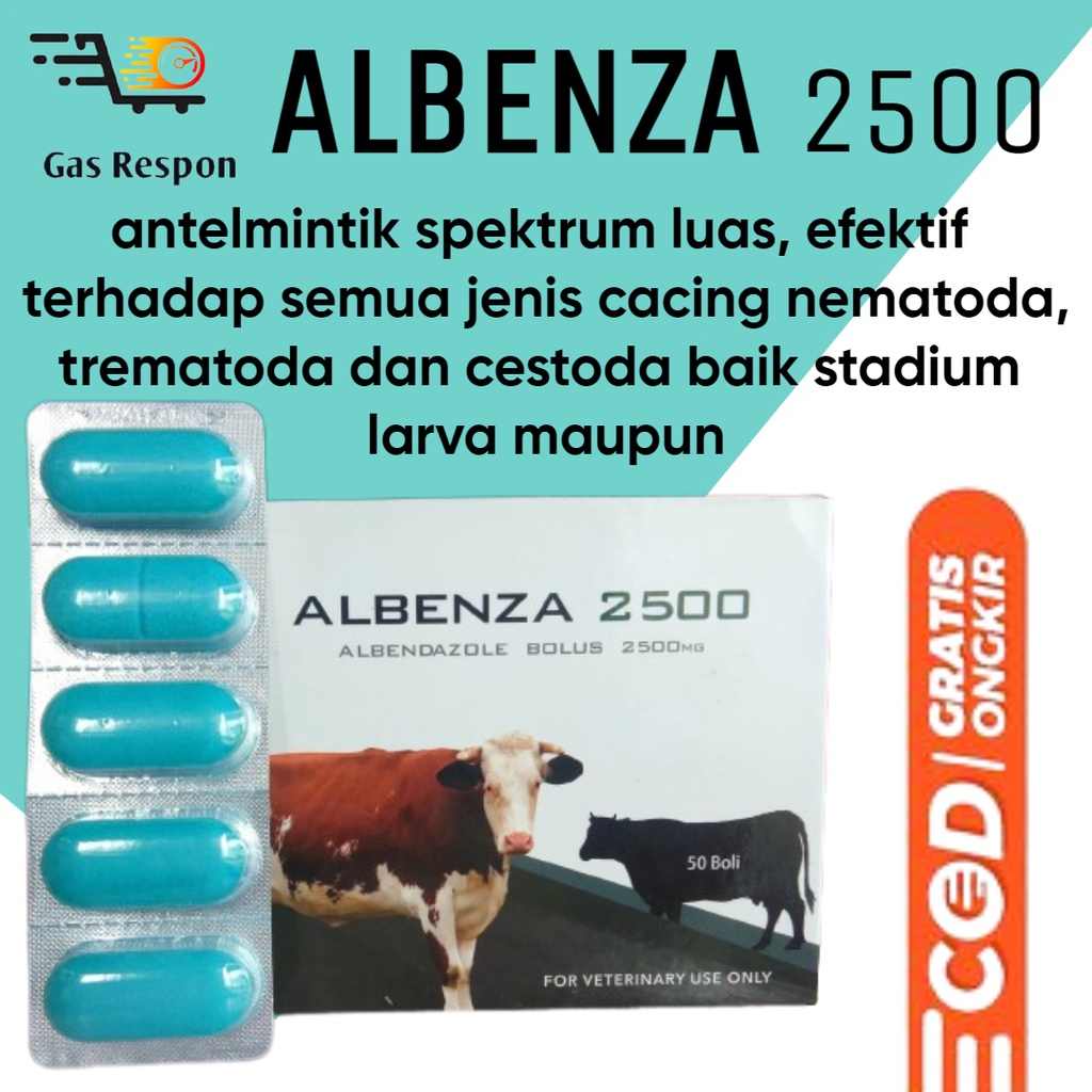 Jual OBAT CACING TERNAK ALBENDAZOLE 2500mg obat cacing sapi cacing hati ...