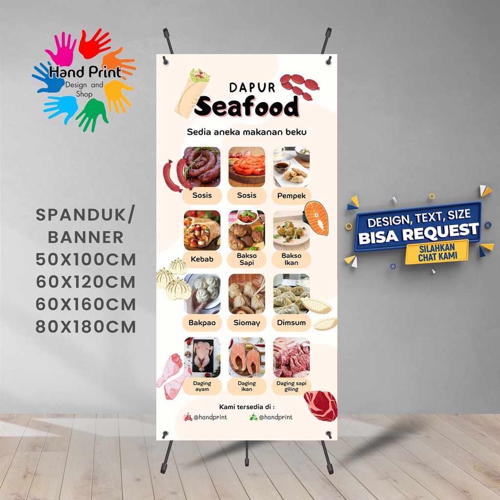 Jual Spanduk Banner Warung Seafood Jajanan Pedas Krem 60x160 Cm Outdoor