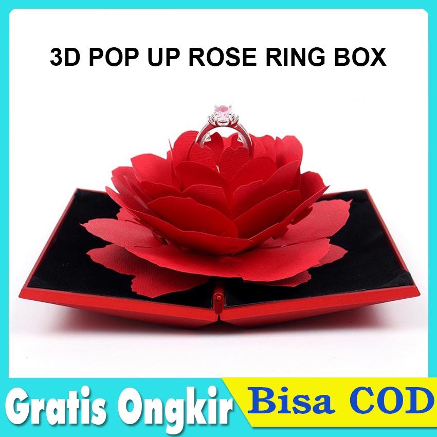 Jual Kotak Penyimpanan Cincin Bentuk Bunga Mawar 3d Pop Up Untuk Hadiah ...