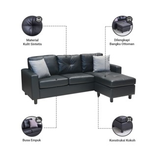 Jual Informa Berwick Sofa L Sectional Kulit - Hitam Tempat Duduk Empuk ...