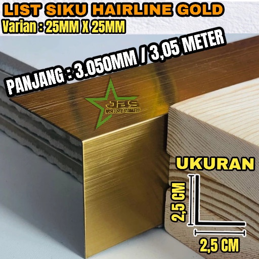 Jual L HAIRLINE GOLD 25x25x3.050mm T: 0.8mm SIKU L STAINLESS STEEL SUS 201 GD27 | Shopee Indonesia