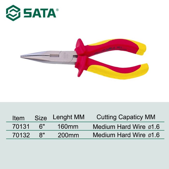 Jual SATA TANG LANCIP VDE INSULATED LONG NOSE PLIERS 6 INCH SATA ...
