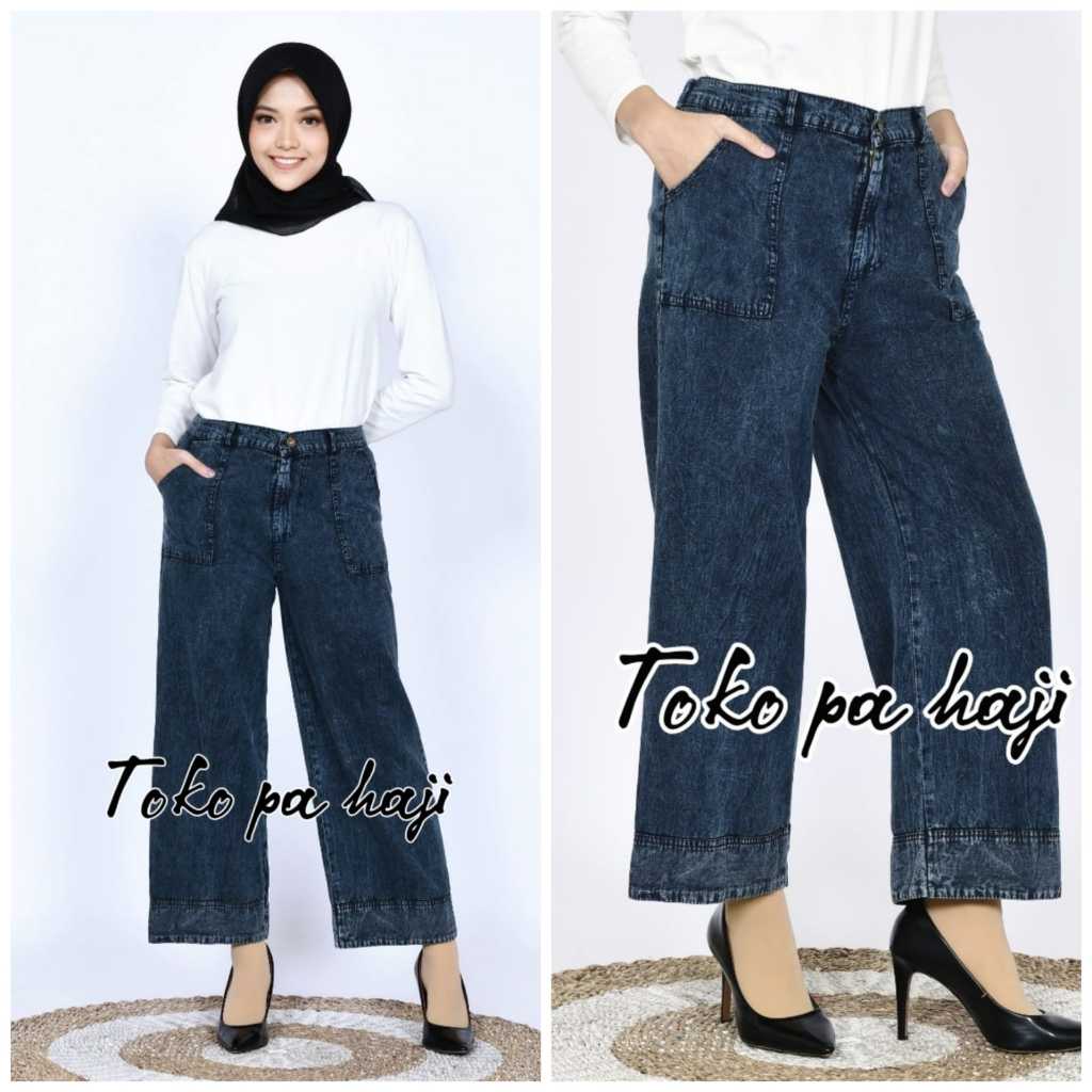 Jual Kulot jeans wanita korean style size L-XL-XXL-JUMBO | Shopee Indonesia