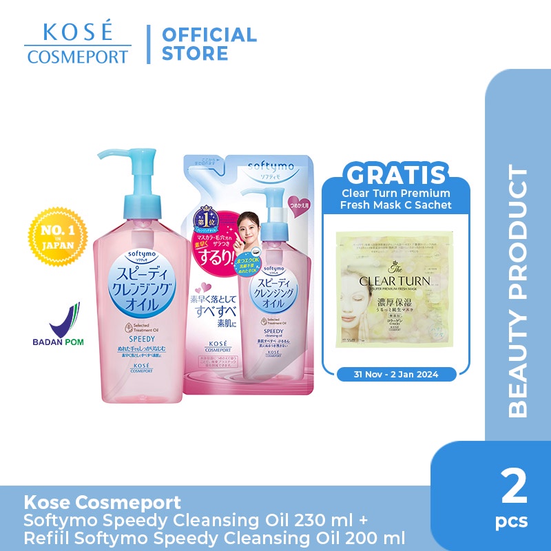 Jual Kose Softymo Speedy Cleansing Oil 230ml + Kose Softymo Refiil 200ml Free CT Fresh Mask C ...