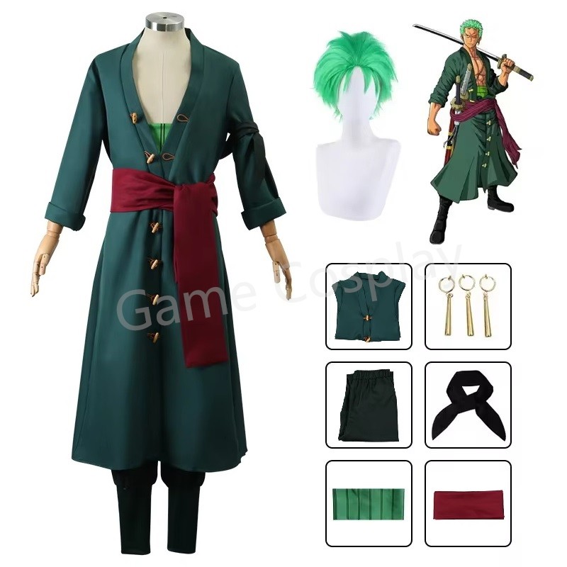 Jual Anime Figures Roronoa Zoro Cosplay Costume Uniform Green Coat ...