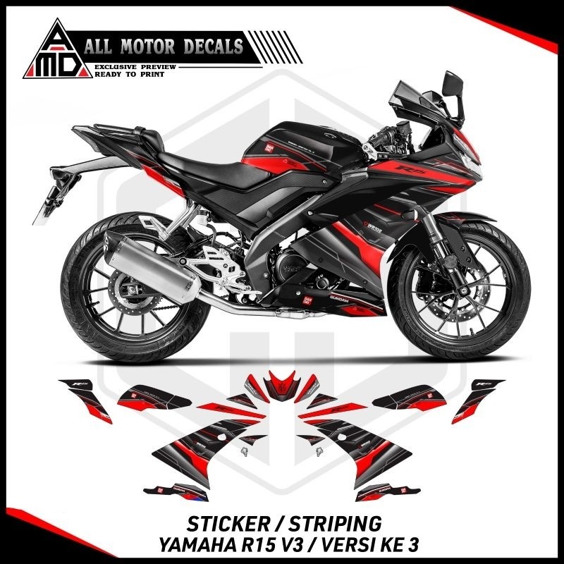 Jual Striping Yamaha R15 V3 Grafis Custom / Decal Motor Yzf R15 Versi ...