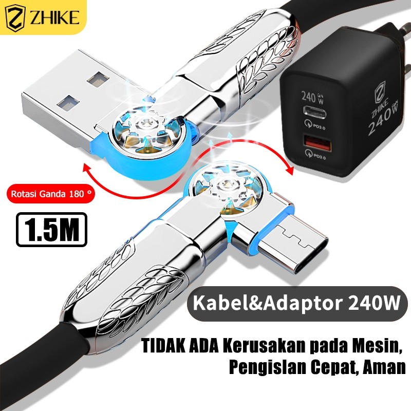 Jual ZHIKE Kabel Fast Charging 240W Adaptor 180° Putar Jalur Pengisian ...