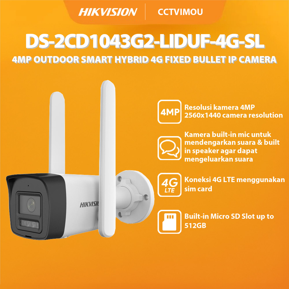 Jual HIKVISION DS-2CD1043G2-LIDUF-4G-SL 4MP OUTDOOR SMART HYBRID 4G FIXED BULLET IP CAMERA ...