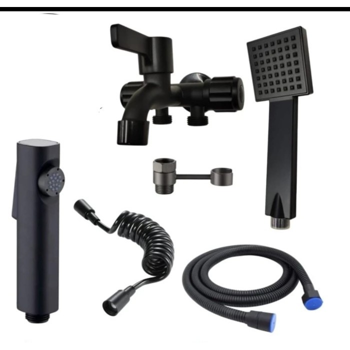 Jual paket set shower full hitam komplit hand shower kotak jet shower ...