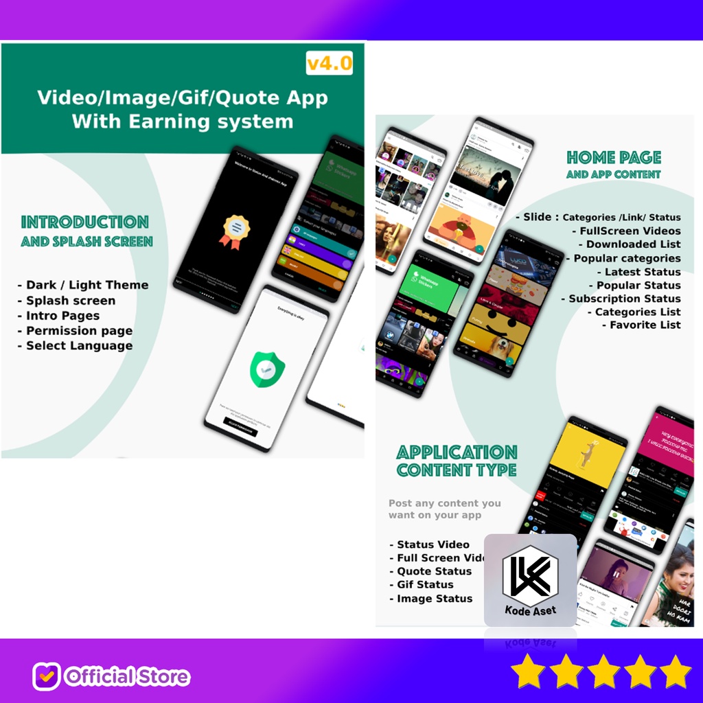 Jual SOURCE CODE APLIKASI VIDEO/IMAGE/GIF/QUOTE APP WITH EARNING SYSTEM ...