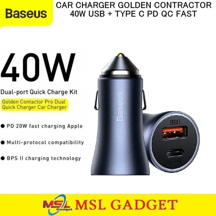 Jual Baseus Car Charger Mobil 40W USB + Type C PD QC Fast Charging ...