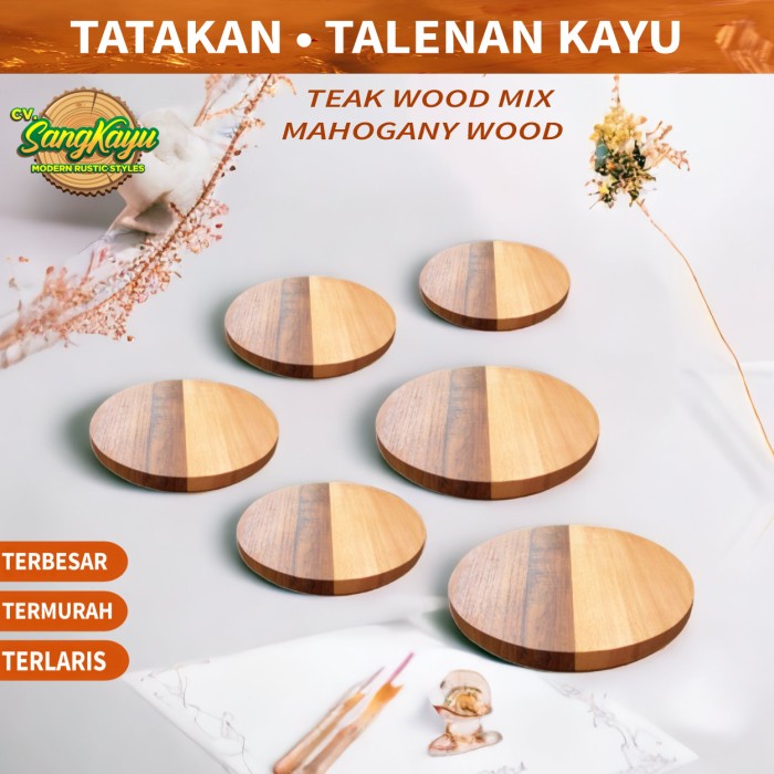 Jual Tatakan talenan kayu jati mix kayu mahoni wooden coaster teak wood ...