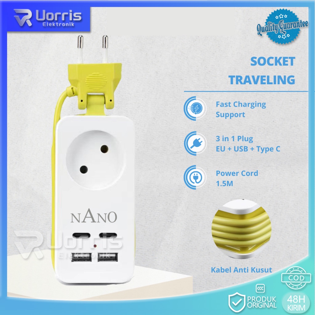 Jual Portable Stop Kontak Traveling 1/2 Lubang Saklar + 4 Port USB ...