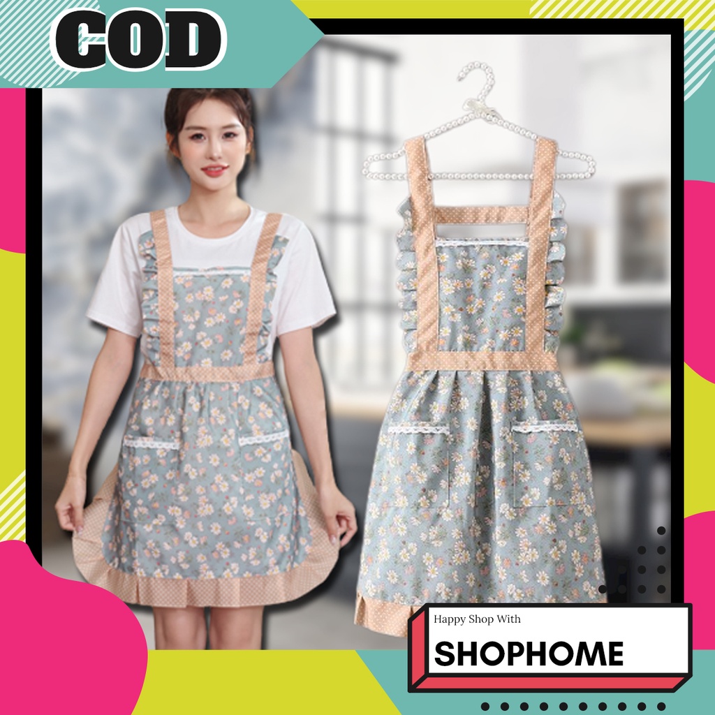 Jual SHOPHOME - Celemek Dapur Dewasa Apron Memasak Wanita Ada Kantong ...