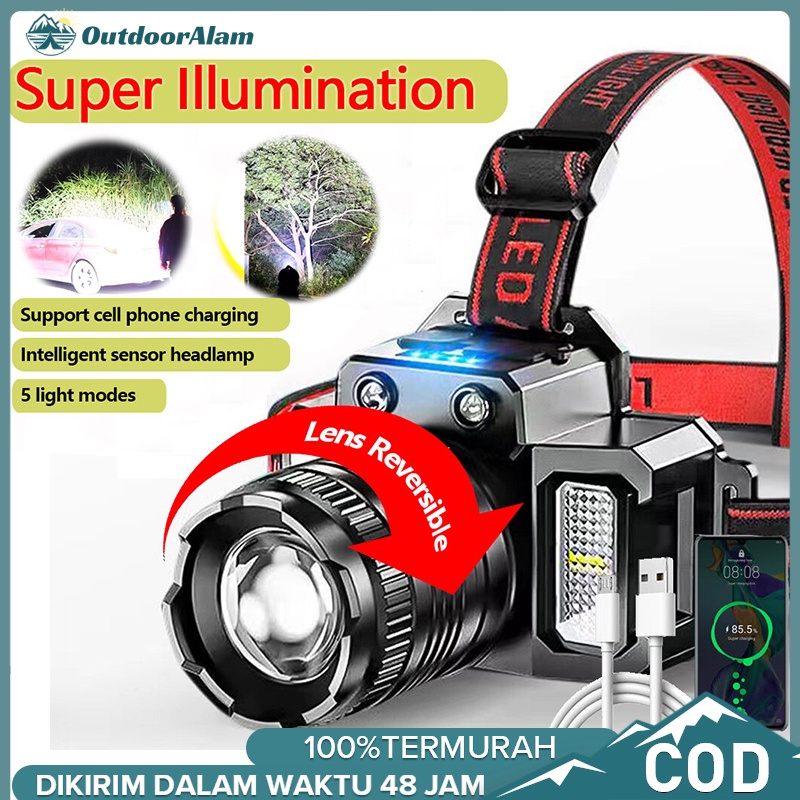 Jual SENTER KEPALA/HEADLAMP F-T51 BISA ZOOM DAN MODE SENSOR - Senter Kepala Super Terang USB ...