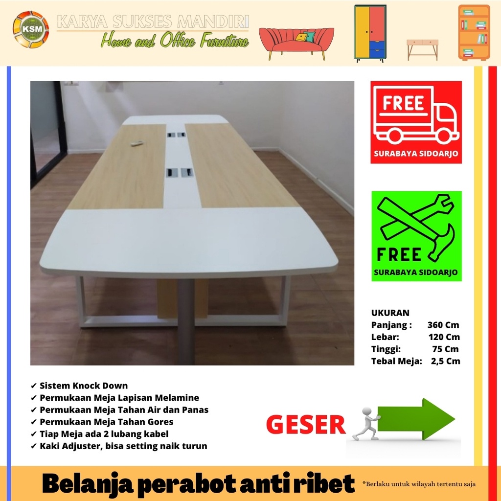 Jual Meja Meeting Meja Rapat Kerja Conference Table 360 x 120 Cm Modern ...