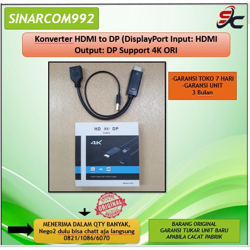 Jual Konverter HDMI to DP DisplayPort Input: HDMI Output DP Support 4K ...