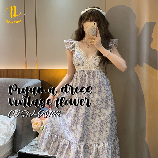Jual TINO-TINO DQ1008 Baju Tidur Dress Wanita Vintage Ruffle with Lace ...