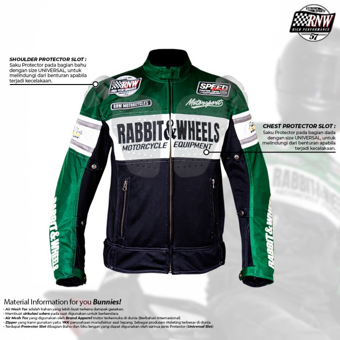 Jual JAKET MOTOR RABBIT AND WHEELS NEW COMBO GREEN MESH JACKET ORIGINAL ...