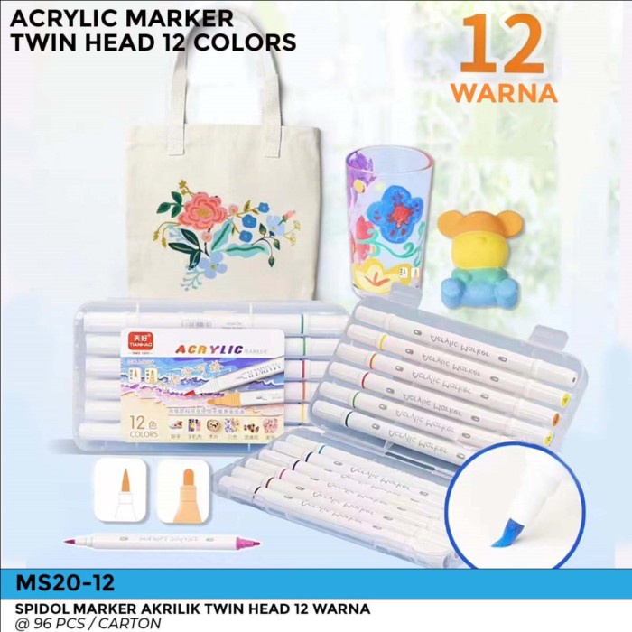 Jual Spidol Akrilik Dua Mata Ujung/Acrylic Marker Twin Head Warna MS20 ...
