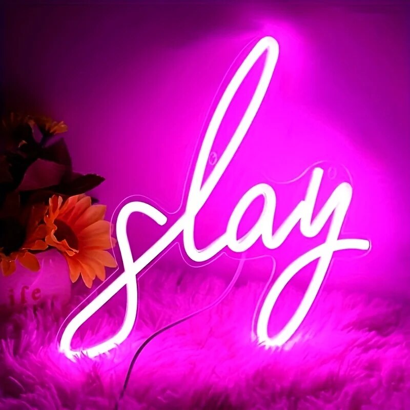 Jual Slay Neon Sign Pink LED Neon Sign, Dimmable USB Powered Neon Light ...